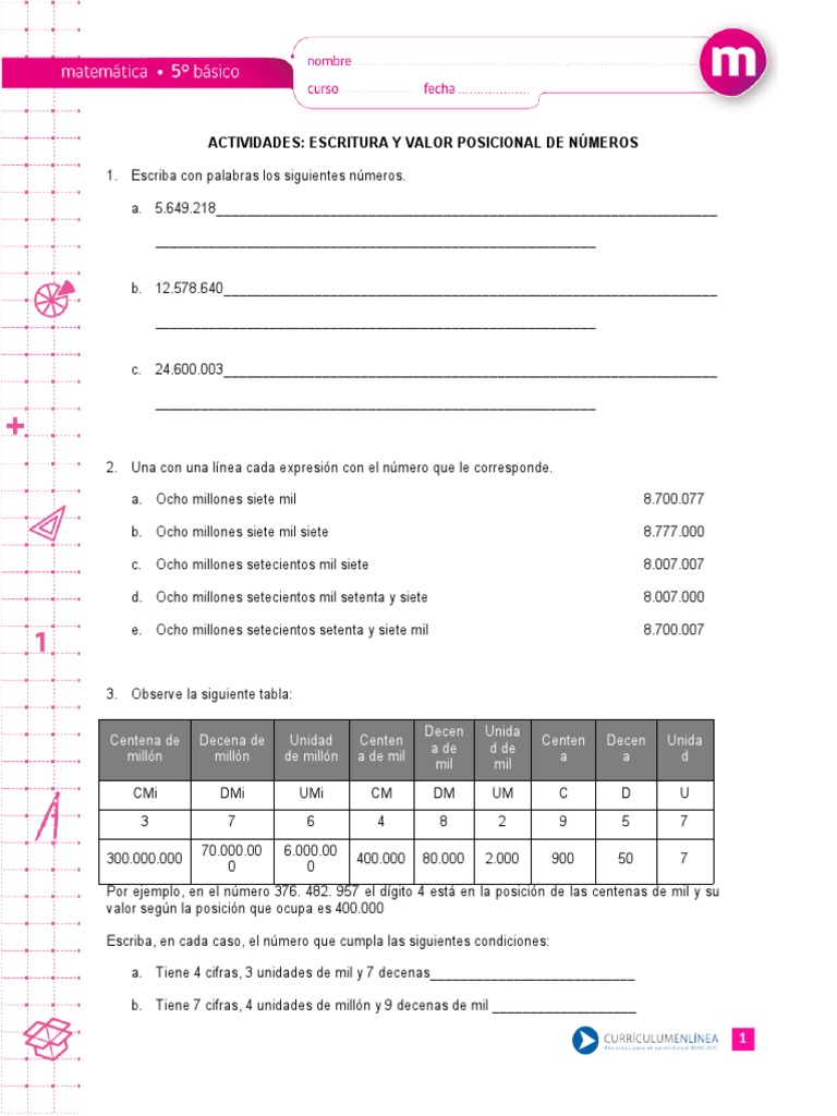 5º Bas. Escritura y Valor Posicional de Los Números | PDF