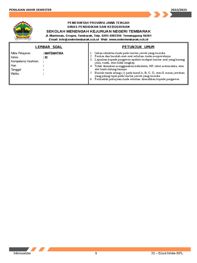 Kop Soal Pas 2223 | PDF