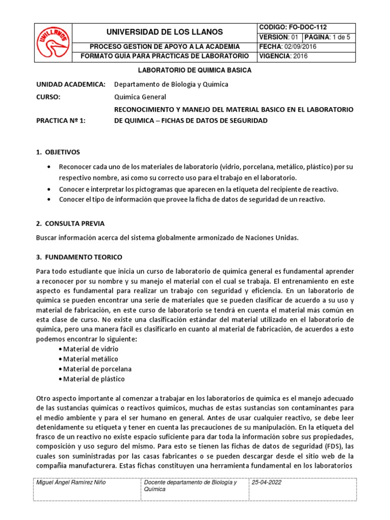 Pract# 1 Fo-Doc-112 | PDF | Laboratorios | Química