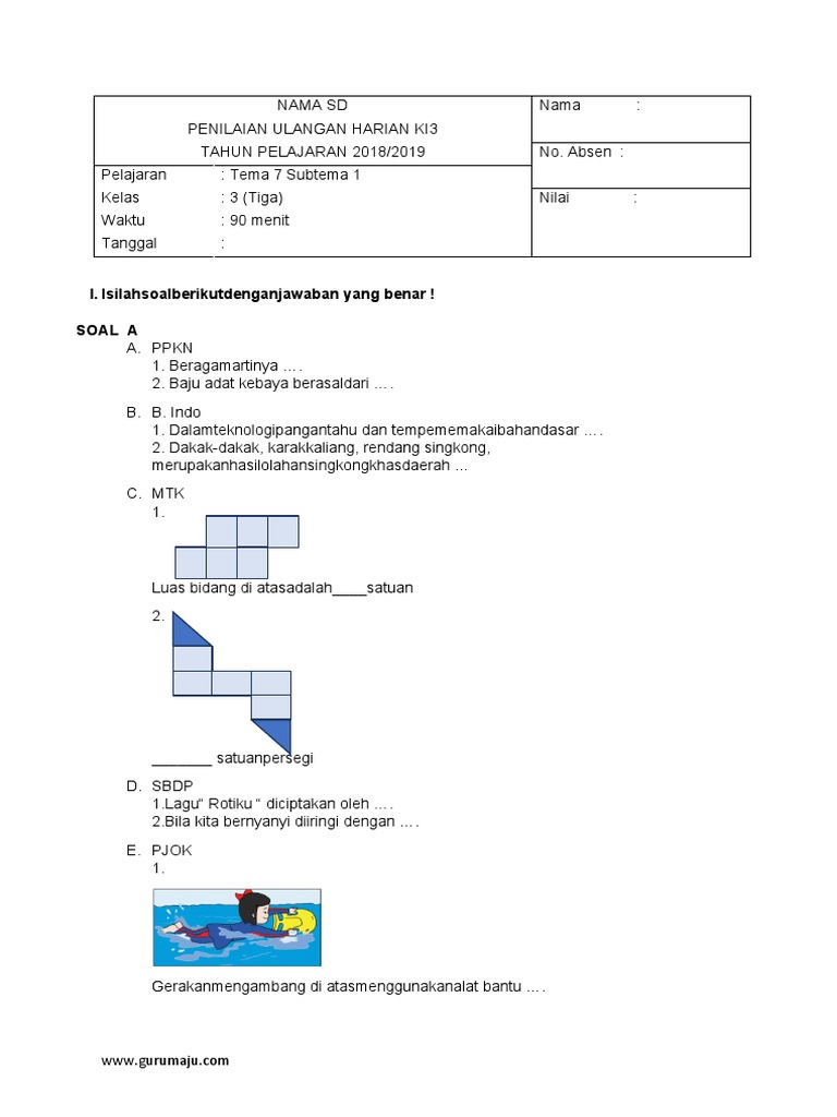 Soal UH Kls 3 Tema 7 Sub1 | PDF | Perjalanan