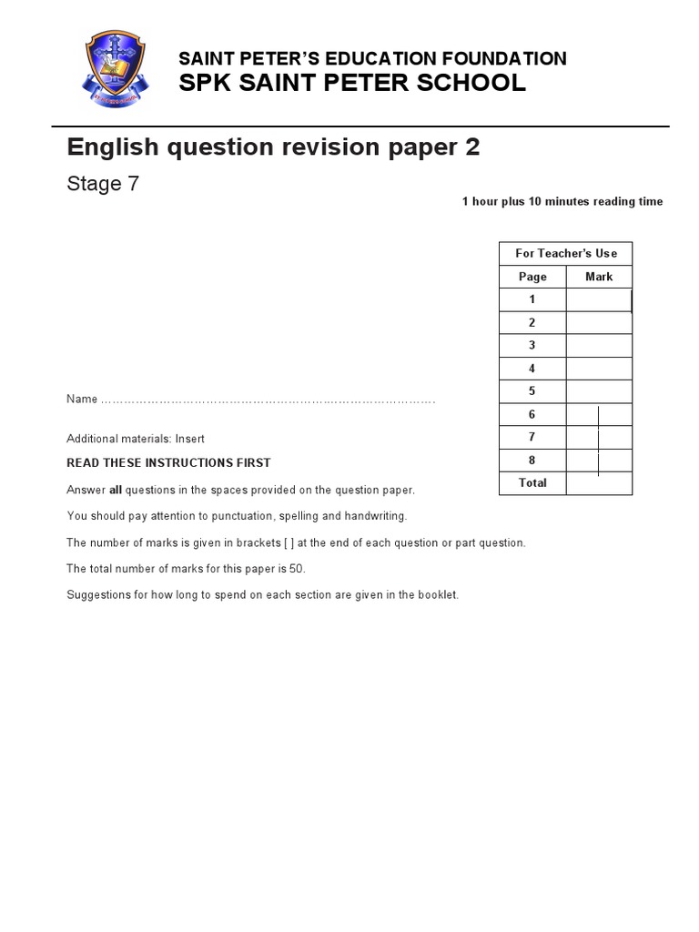 Paper 2 Fiction | PDF | Written Communication | Writing