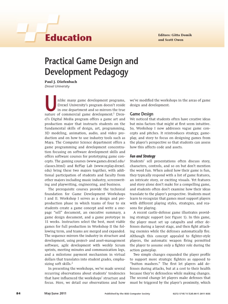 Practical Game Design and Development Pedagogy: Education | PDF | Shader | Video Game Development