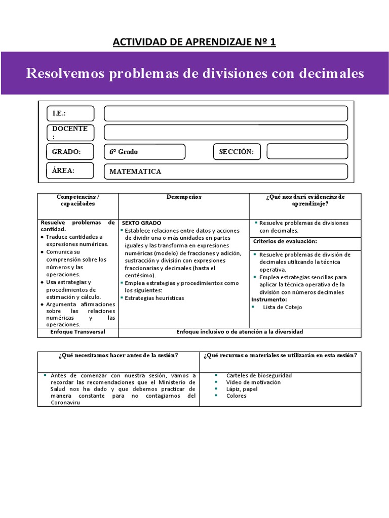 Exp8 - S4 - Mat 6° - Actividad | PDF