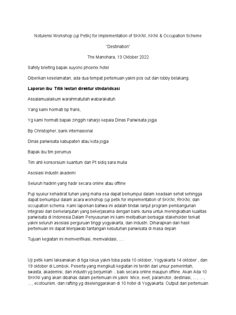 Notulensi Workshop | PDF | Bisnis