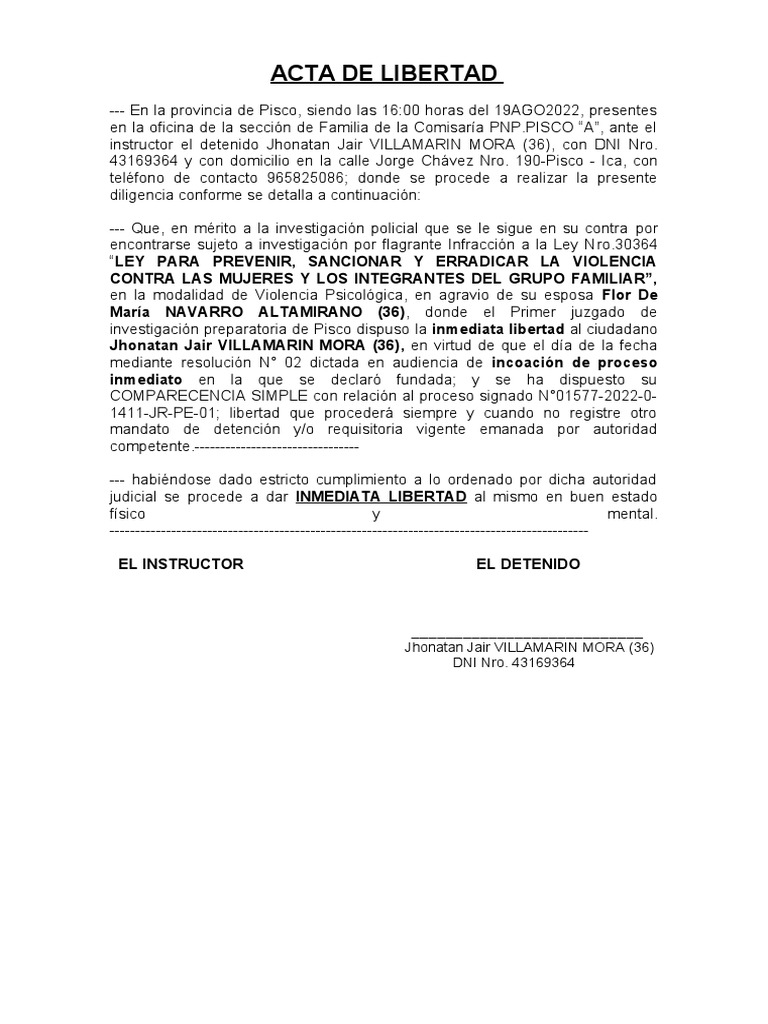 Acta de Libertad | PDF