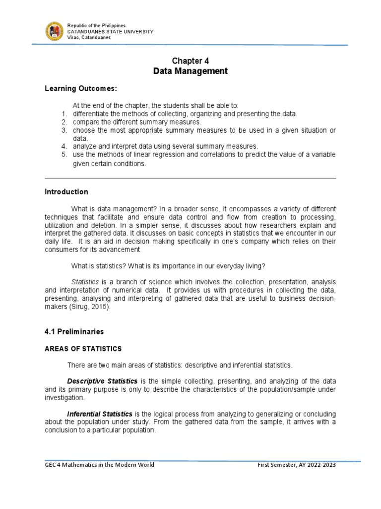 GEC 4 Chapter 4 Data Management | PDF