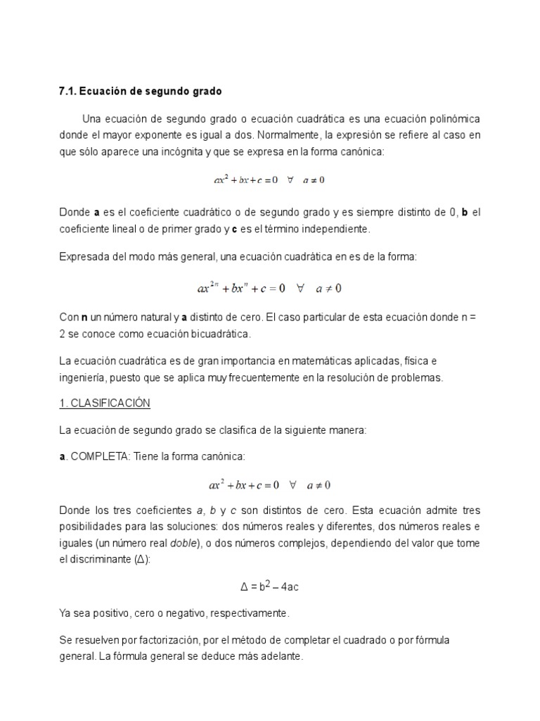 Tema7.1 - Ecuacion de Segundo Grado | PDF | Ecuaciones | Ecuación cuadrática