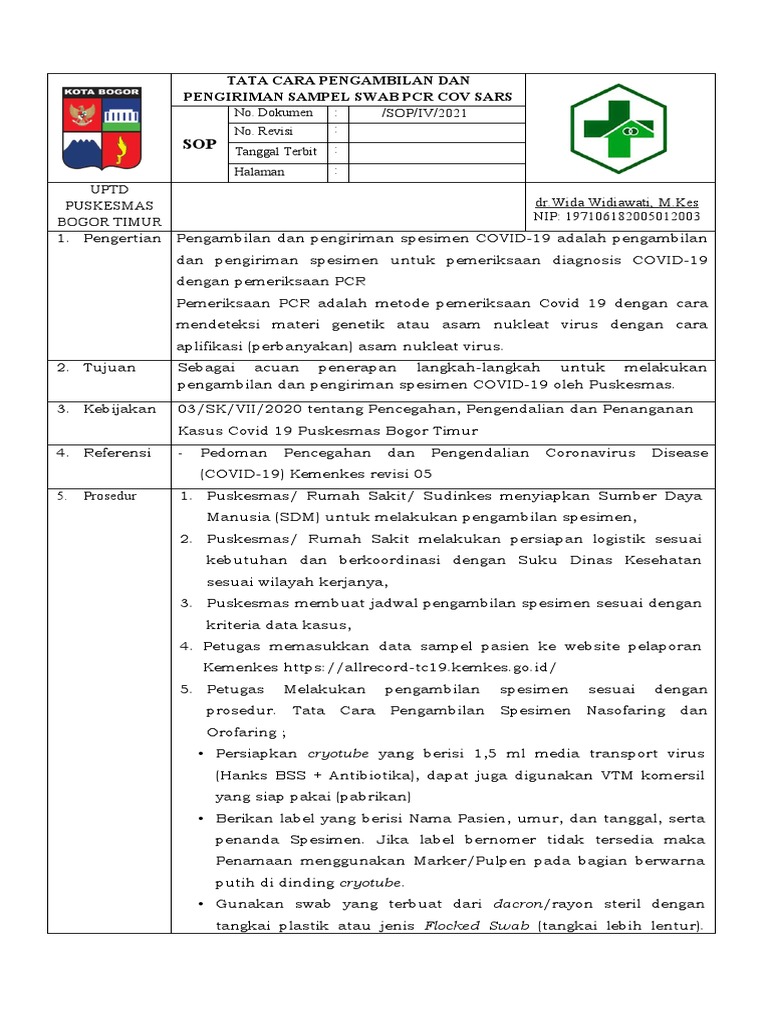 Sop Swab PCR | PDF