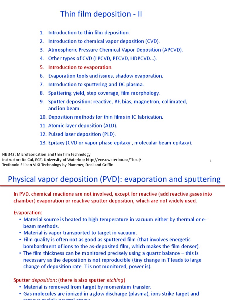 Thin Film Deposition Techniques Overview | PDF | Chemical Vapor ...