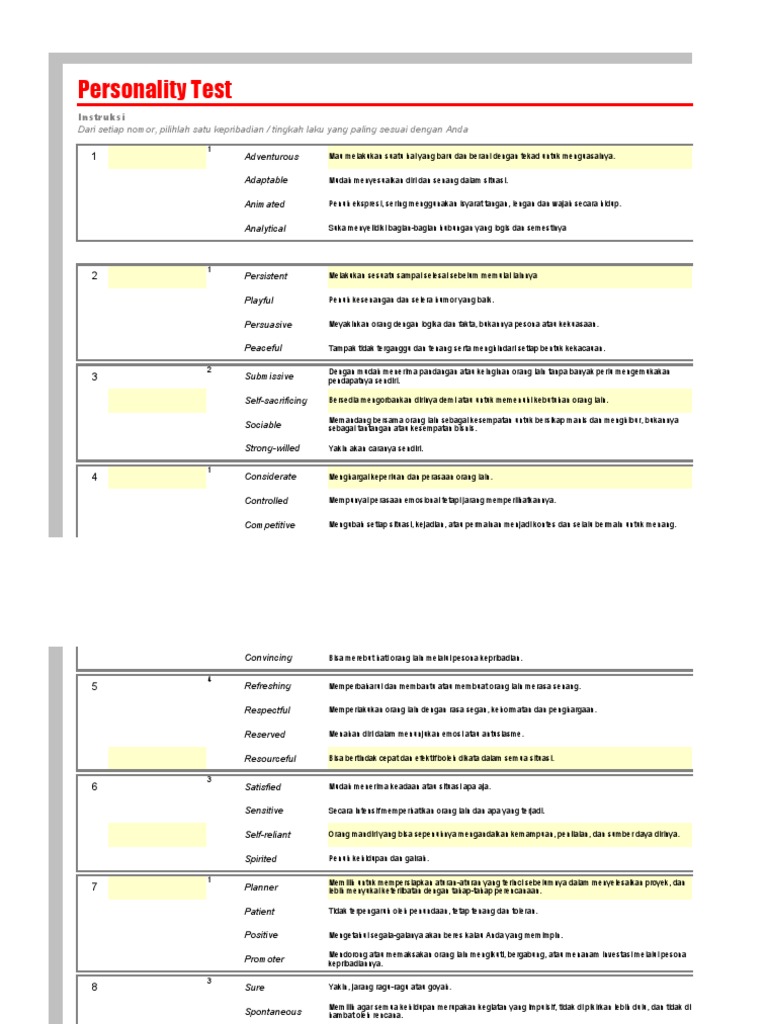 Personality Test | PDF