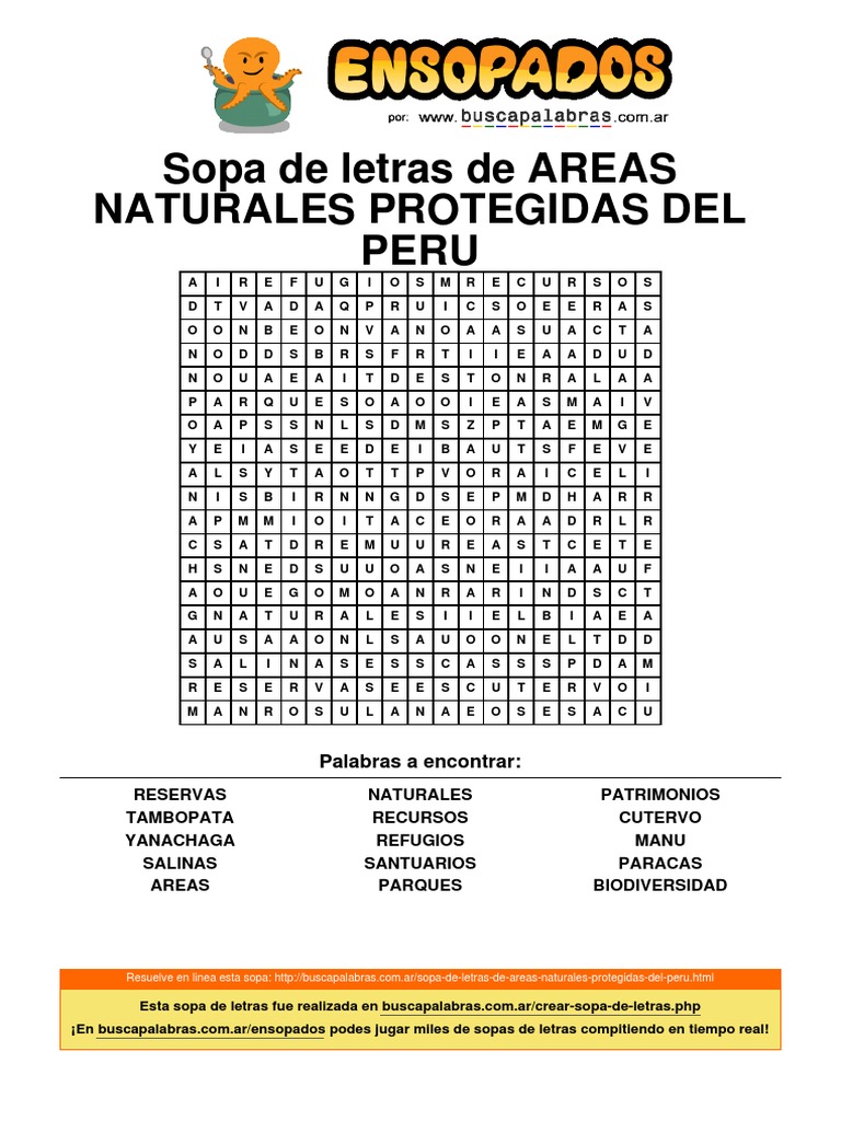 Sopa de Letras de Areas Naturales Protegidas Del Peru | PDF