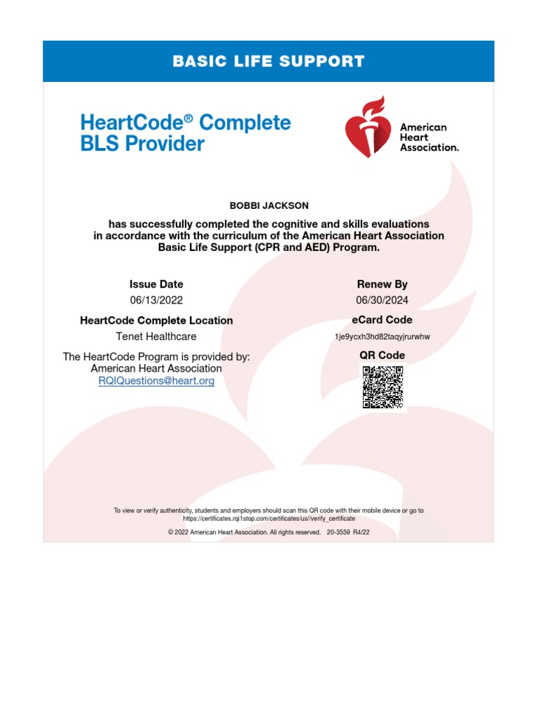 Bls Certification | PDF | Health Care | Medical Specialties