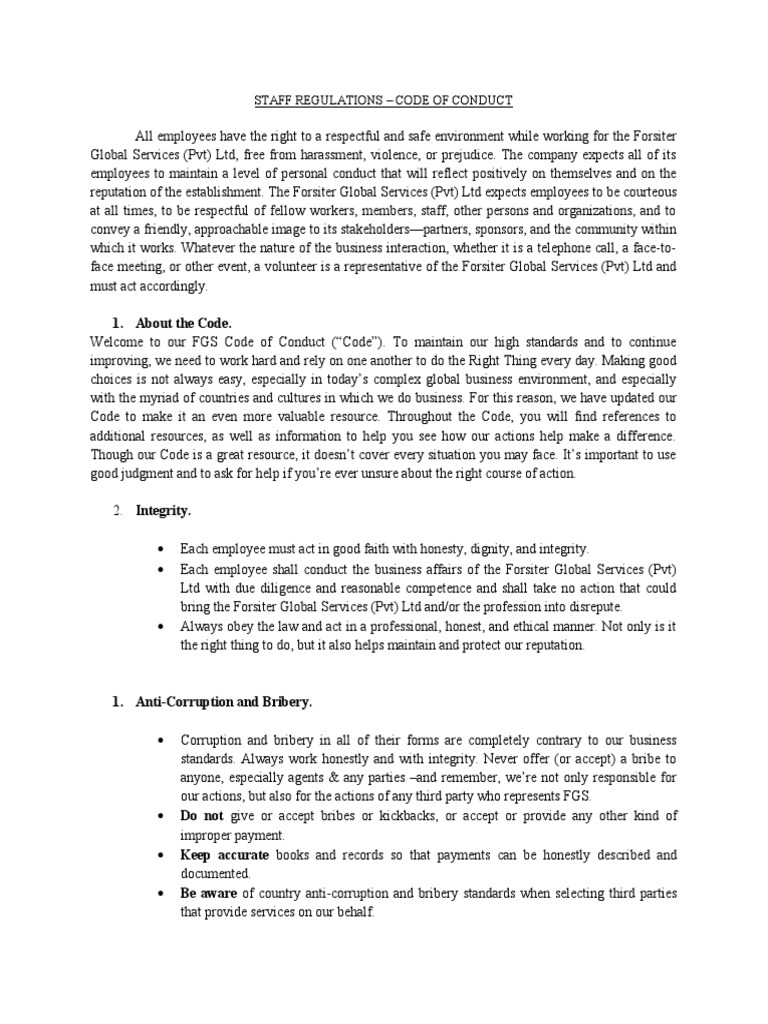 Code of Conduct | PDF | Bribery | Harassment