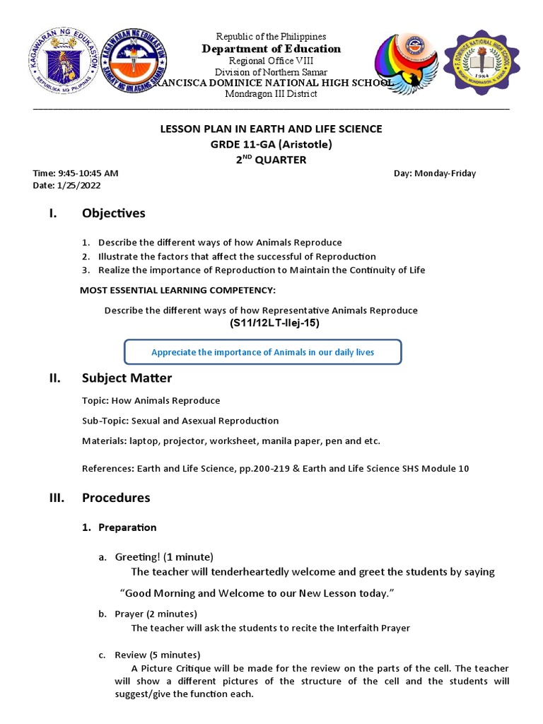 Lesson Plan | PDF | Sexual Reproduction | Reproduction