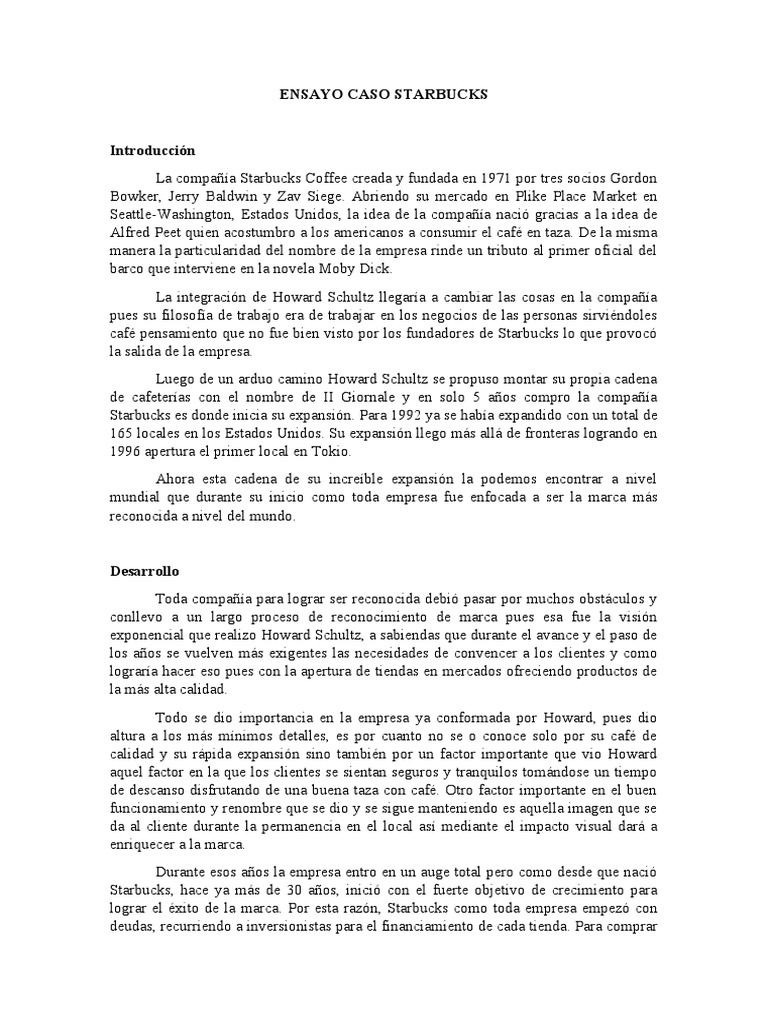 Ensayo Caso Starbucks | PDF | Starbucks | Economias