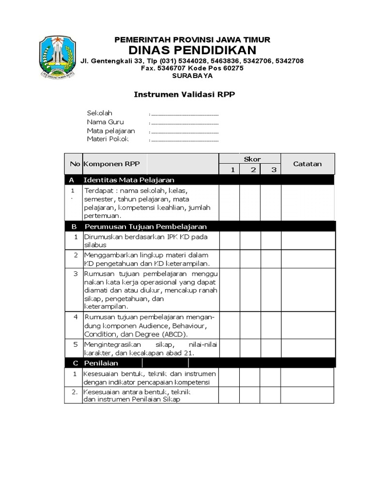 Instrumen Validasi RPP | PDF
