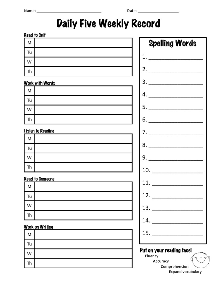 Daily Five Weekly Record 15 Spelling Words | PDF