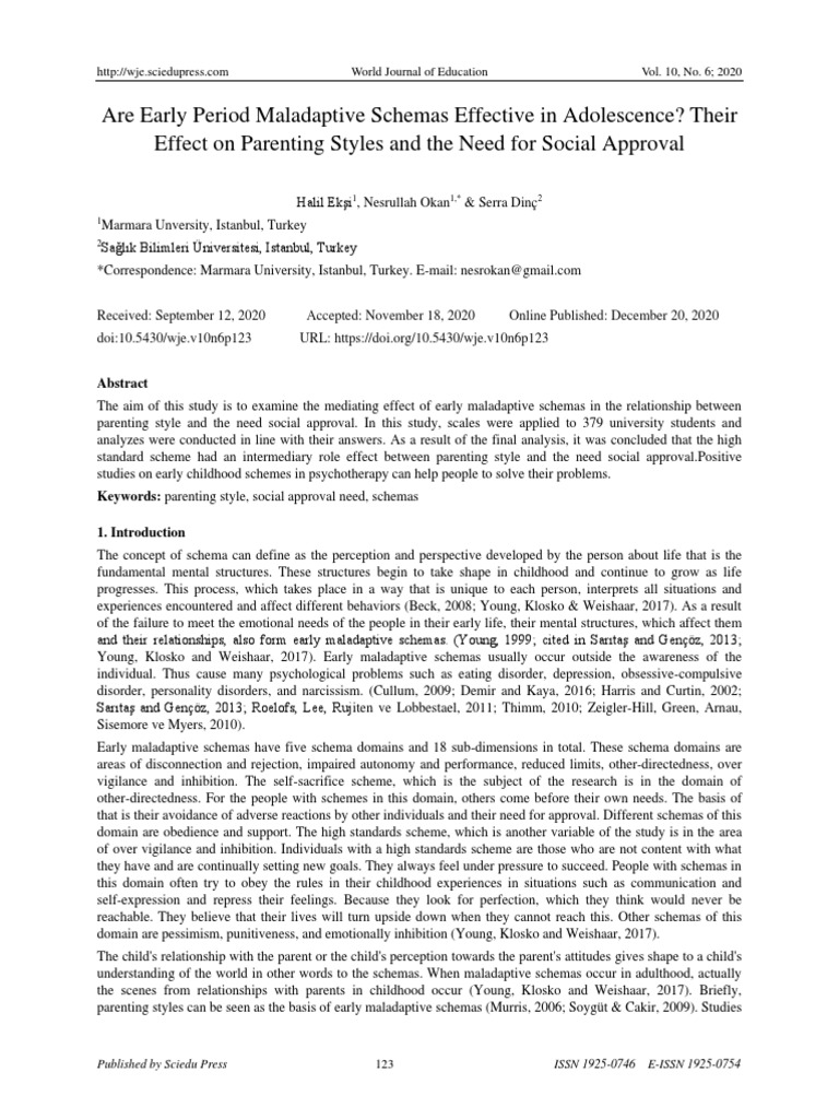 Are Early Period Maladaptive Schemas Effective in Adolescence | PDF
