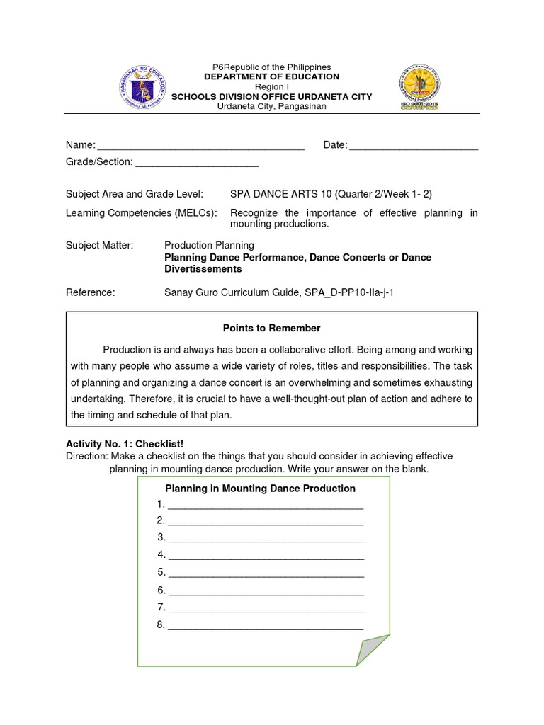 As 2ND Quarter Grade 10 Dance Arts Week 1 8 C | PDF | Dances ...