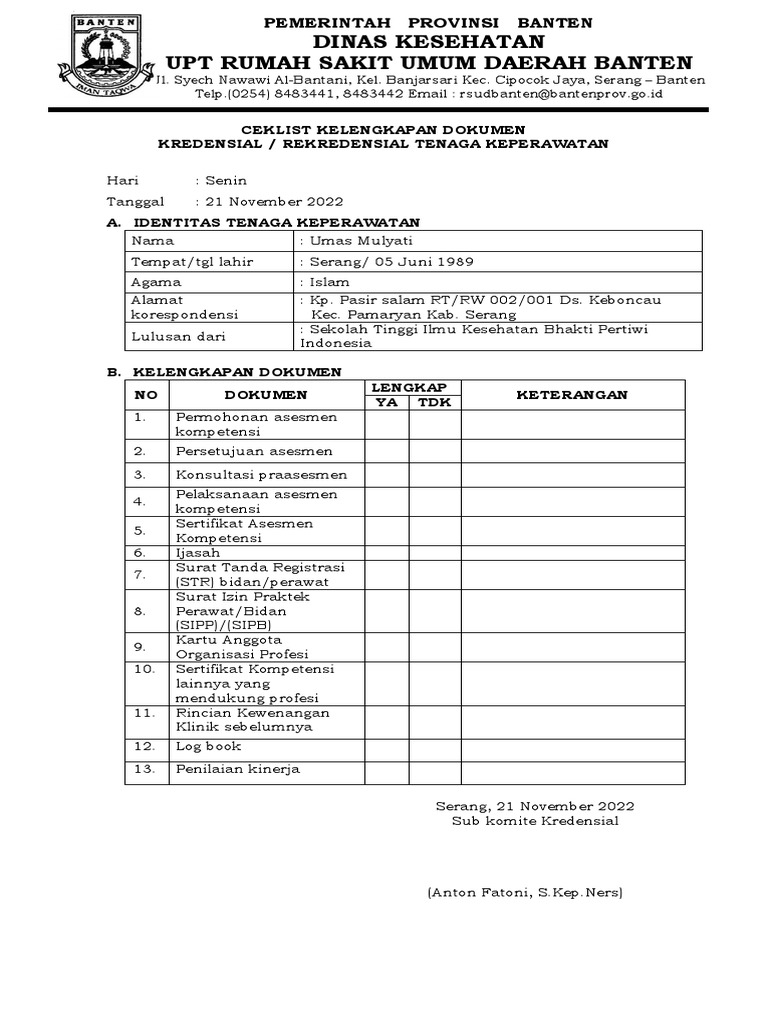 Form Ceklis Kelengkapan Kredensial | PDF