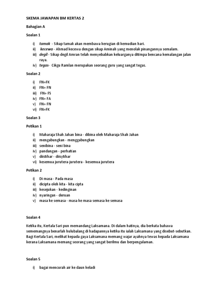 Skema Jawapan Bahasa Melayu k2 | PDF
