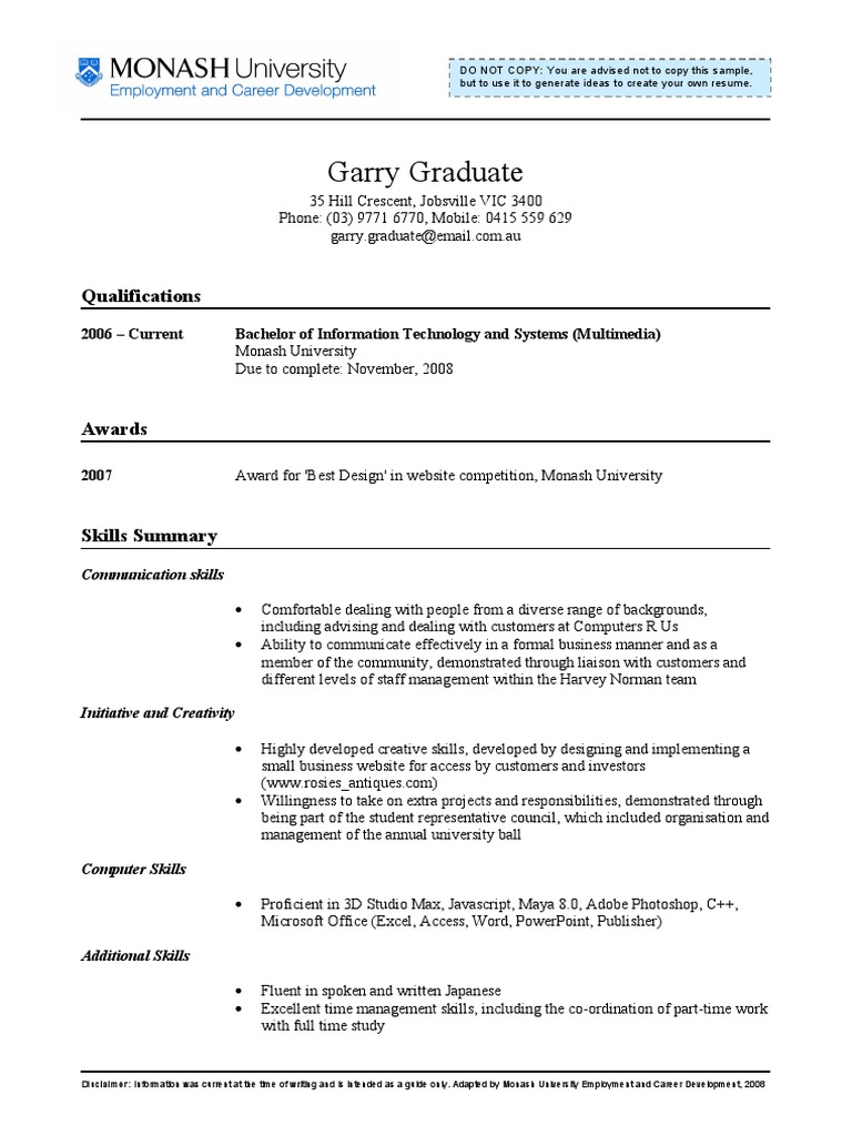 Sample Graduate Resume | PDF