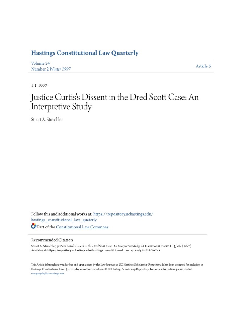 Justice Curtiss Dissent in The Dred Scott Case - An Interpretive | PDF ... Justice Curtiss Dissent in The Dred Scott Case - An Interpretive | PDF ...