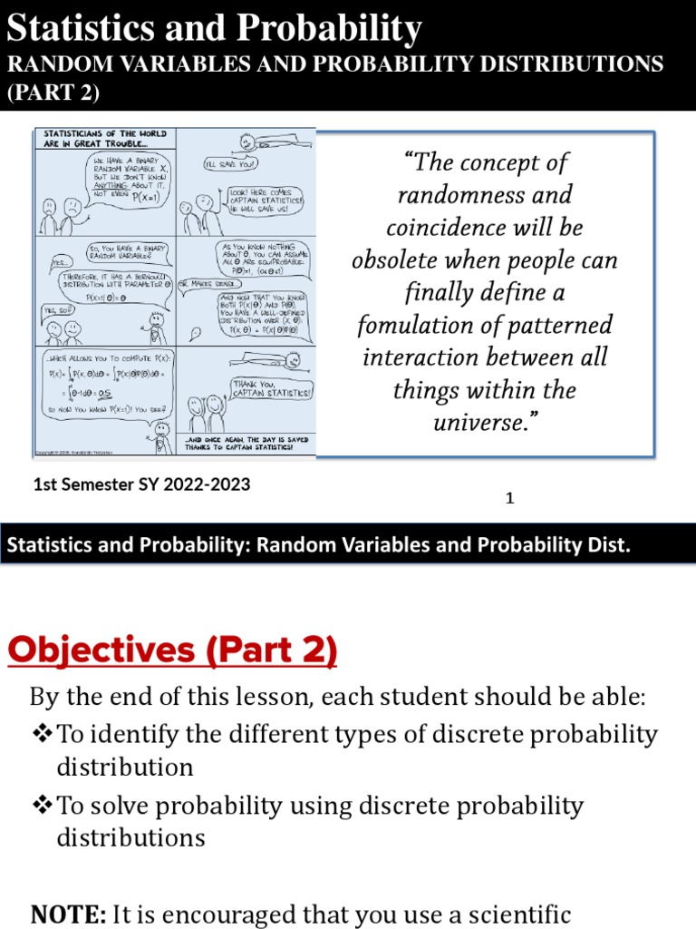 Lecture 2 Random Variables and Probability Distributions Part 2 | PDF