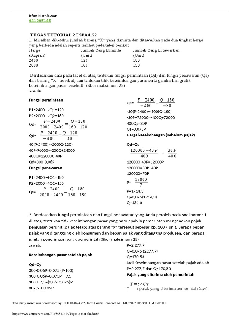 Tugas 2 Mat Eko | PDF