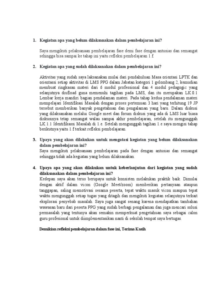 1.f Refleksi Pembelajaran - Tuti Kuraesin | PDF | Self-Improvement