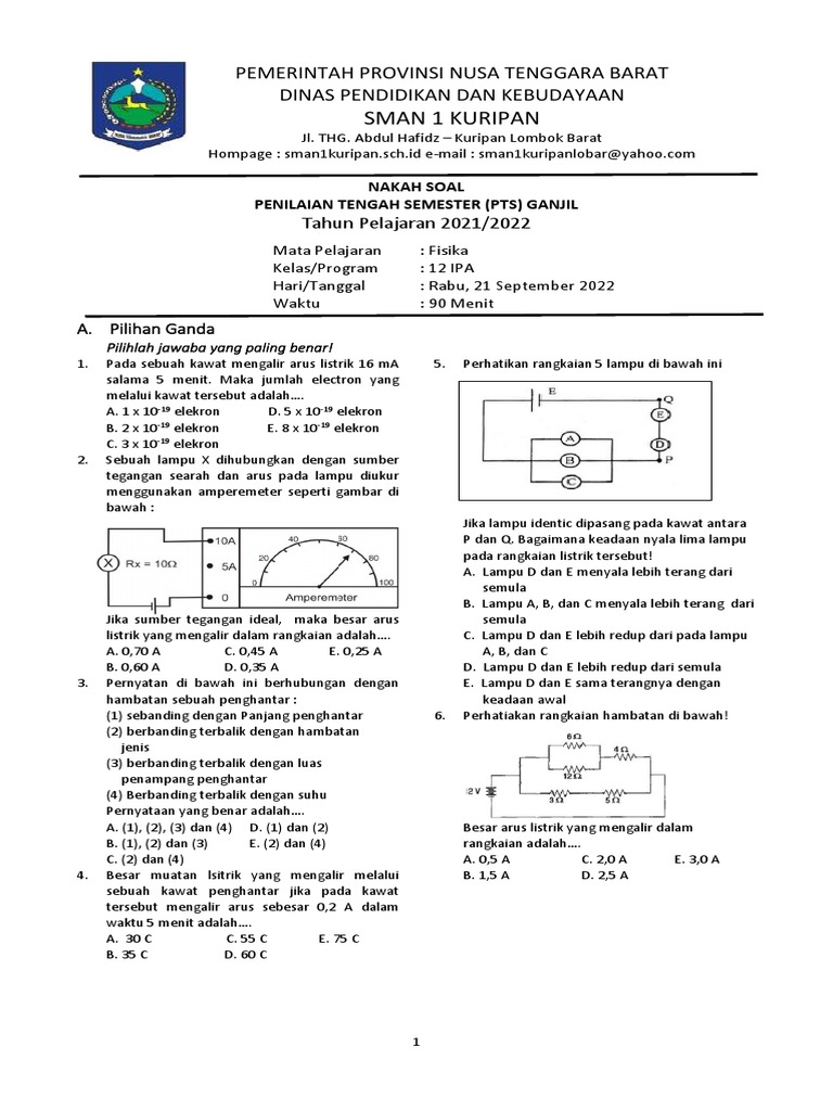 Soal Pts Fisika Kelas 12 | PDF