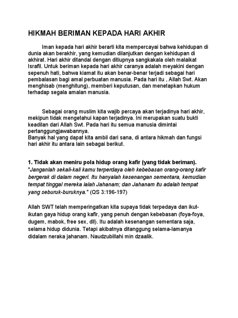 Hikmah Beriman Kepada Hari Akhir WORD | PDF Hikmah Beriman Kepada Hari Akhir WORD | PDF