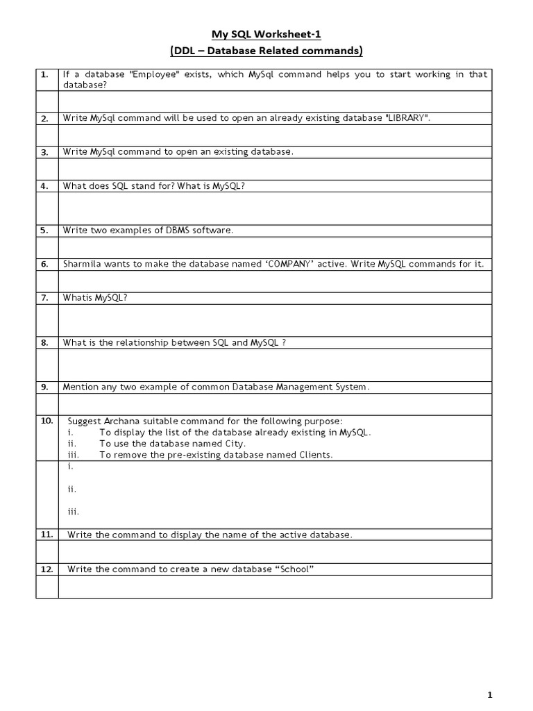 All Worksheets MYSQL | PDF | Table (Database) | Databases All Worksheets MYSQL | PDF | Table (Database) | Databases