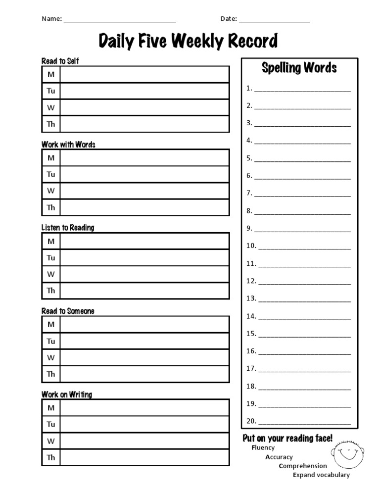 Daily Five Weekly Record 20 Spelling Words | PDF