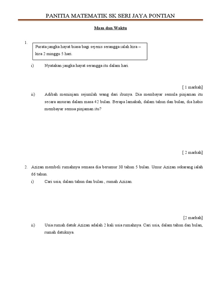 Masa - Waktu - 2 (SKSJ) | PDF