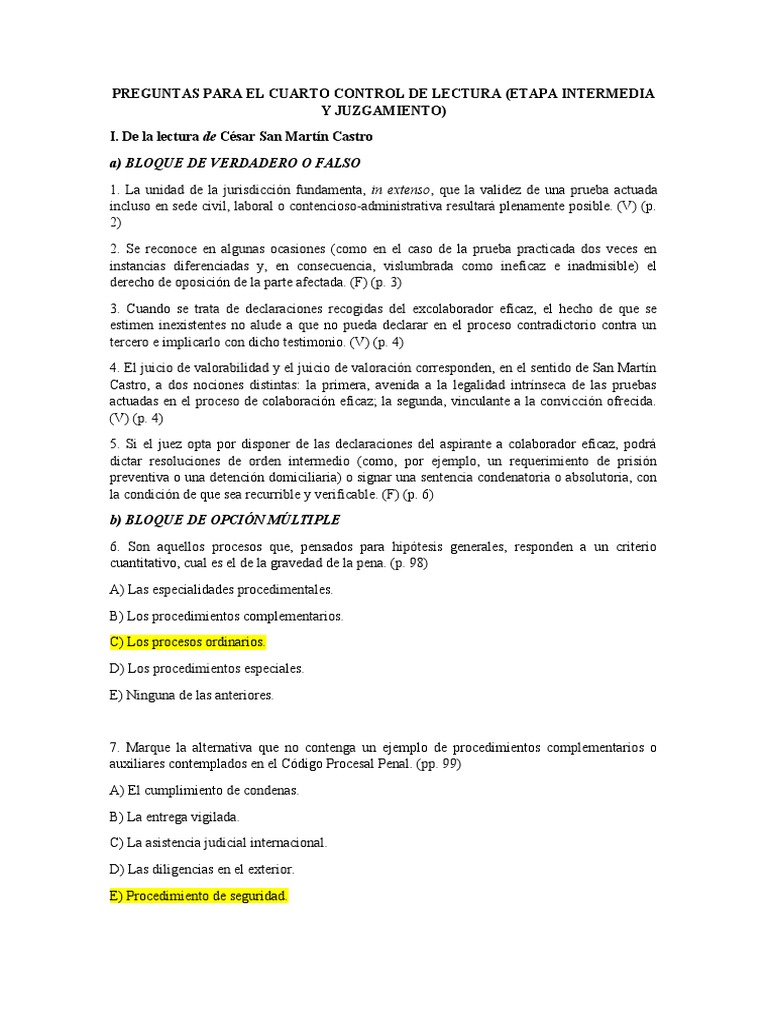 Preguntas para Cuarto Control de Lectura (Etapa Intermedia) - Segundo ...