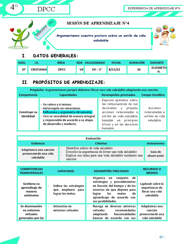 4° Sesión de Aprendizaje Sesión 4 - Sem.4-Exp.4-Dpcc | PDF 4° Sesión de Aprendizaje Sesión 4 - Sem.4-Exp.4-Dpcc | PDF