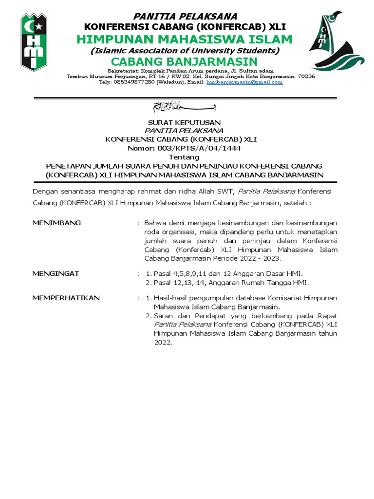 SK Peserta Penuh Dan Peninjau Komisariat Konfercab Xli | PDF