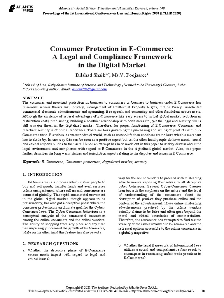 Consumer Protection in E-Commerce: A Legal and Compliance Framework in The Digital Market ...