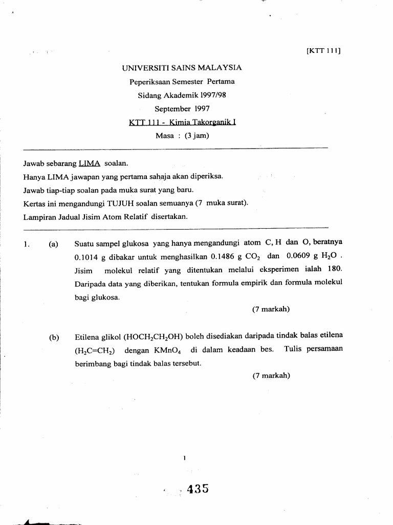 KTT111 Sem1 1997 1998 | PDF