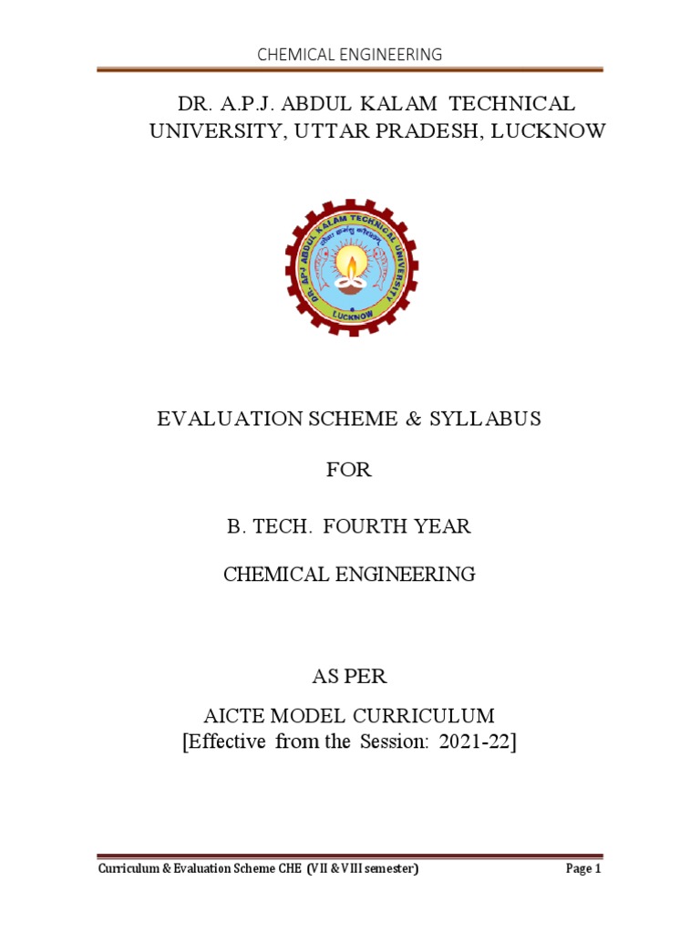 B.Tech. 4th Year Chemical AICTE Model Curriculum 2021-22 | PDF ...