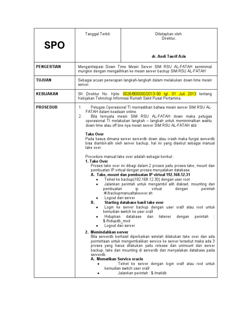 Yuna - SOP Down Time Simrs | PDF | Komputer