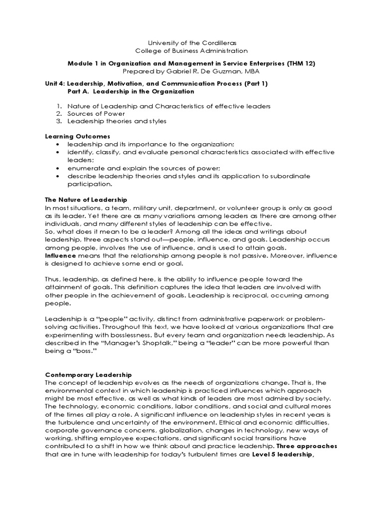 Module 4 - THM 12 - Part 1 | PDF | Leadership | Power (Social And ...