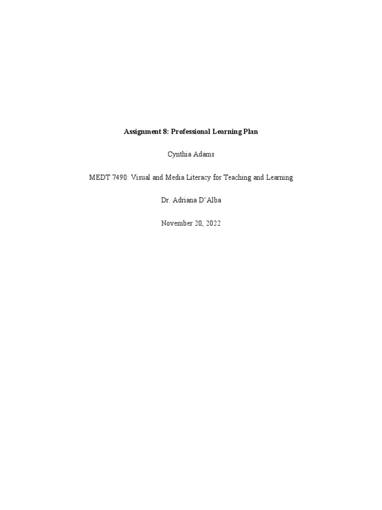 Assignment 8 Professional Learning Plan | PDF | Libraries | Teachers