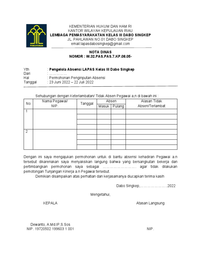 Form Keterlambatan & Tidak Absen | PDF