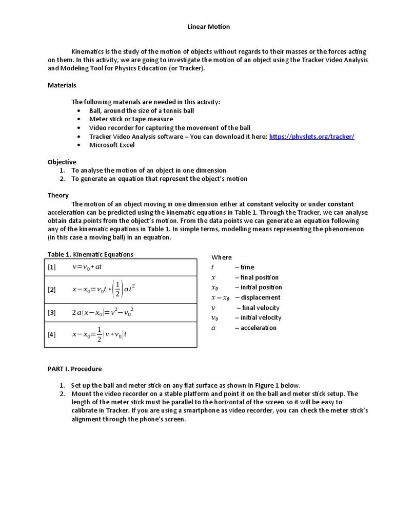 Analyzing Linear Motion with Tracker | PDF | Velocity | Kinematics