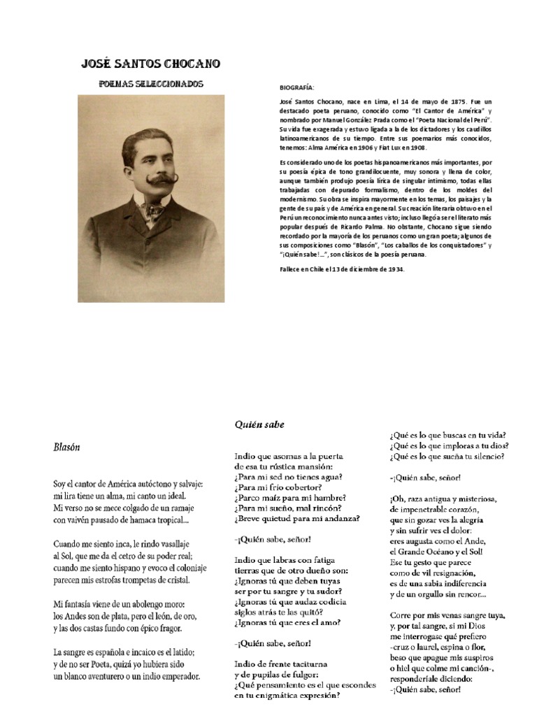 Biografía y poemas de José Santos Chocano | PDF
