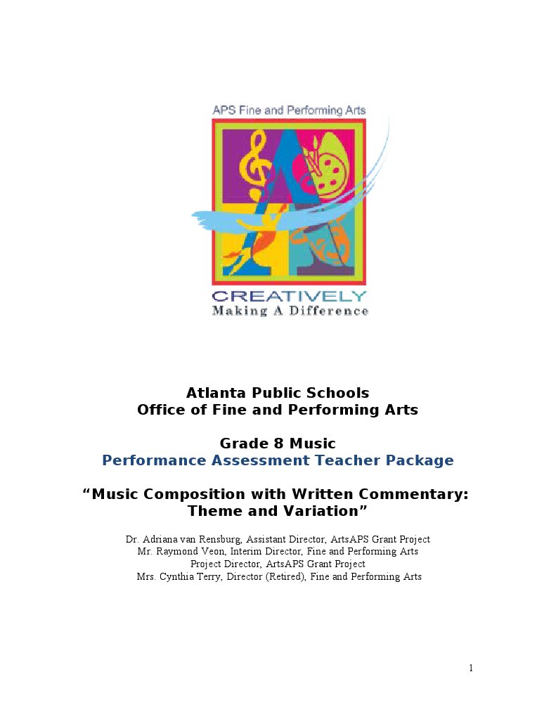 8th Grade Music Performance Assessment Teacher Package Spring 2011 ...