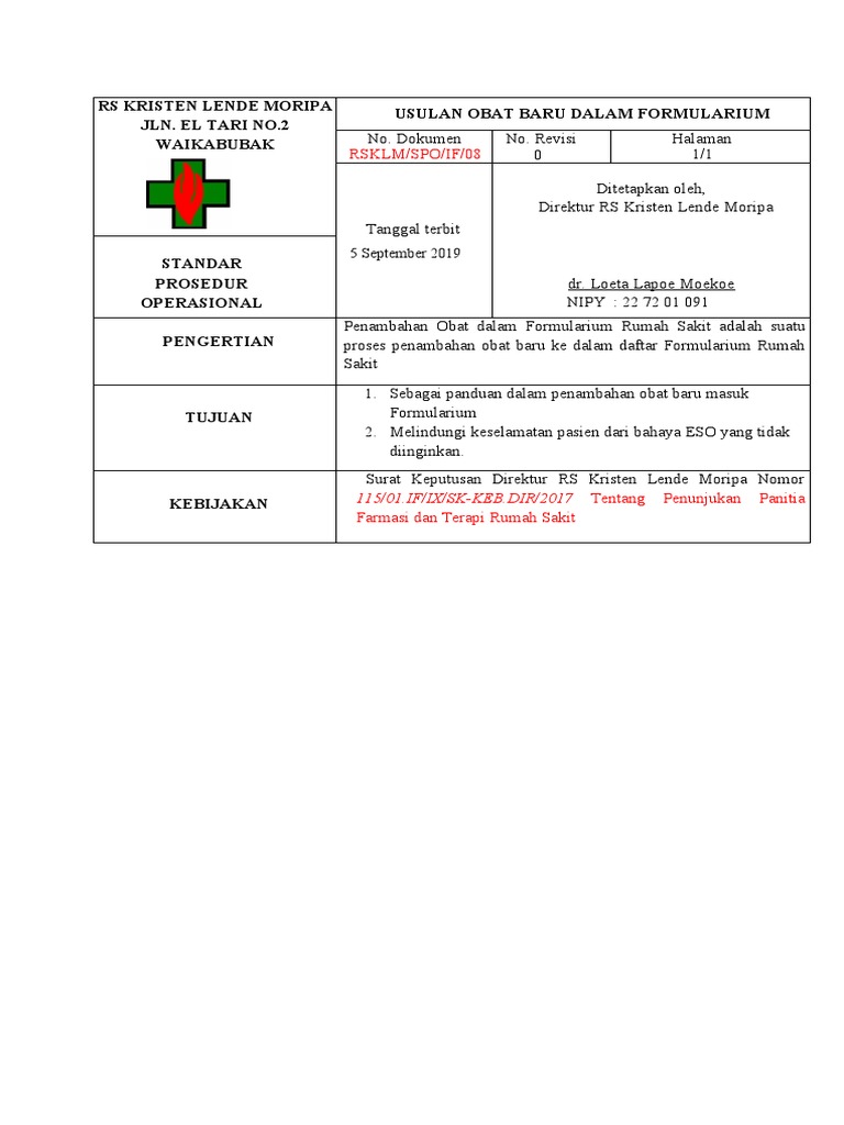 Spo Usulan Obat Baru Dalam Formularium | PDF