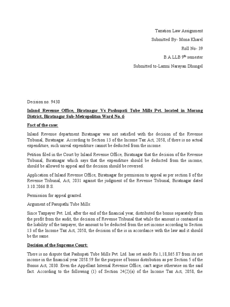 Tax Law Assignment | PDF | Taxes | Income